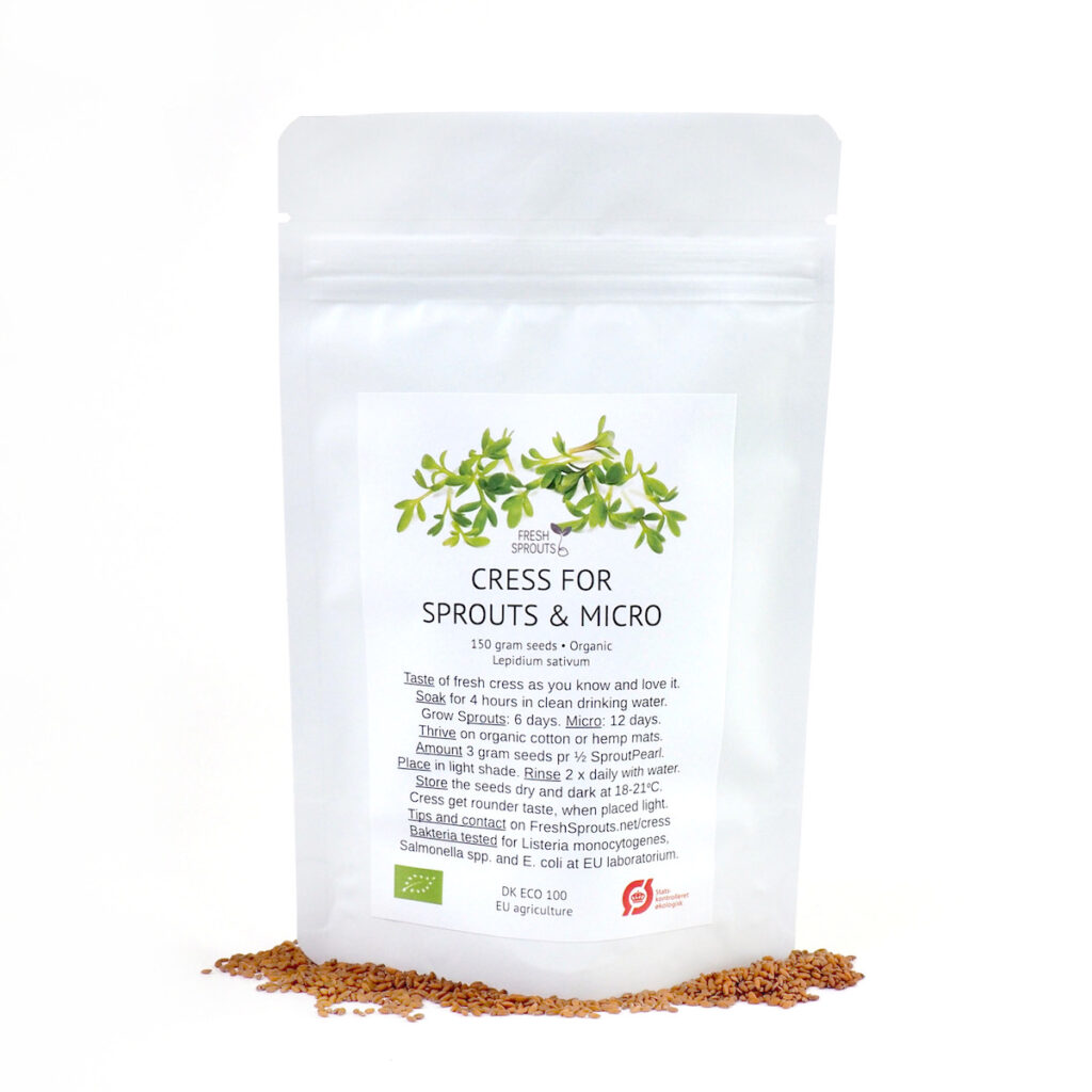 Organic Cress seeds for Sprouts or Microgreens grown in a kitchen