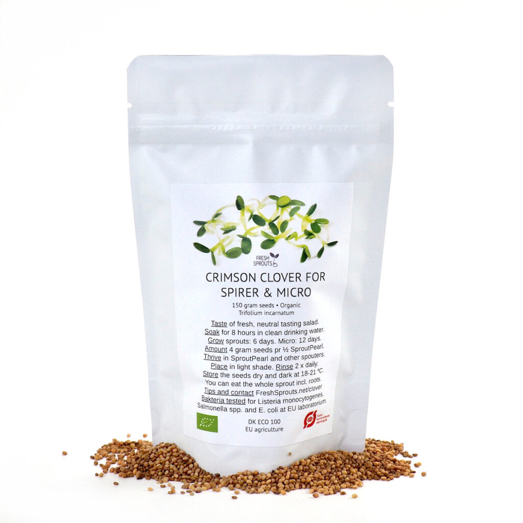 Organic Crimson Clover for sprouts or microgreens grown at home.