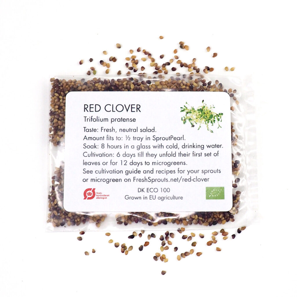 Organic Red Clover for sprouts or microgreens grown in your kitchen.