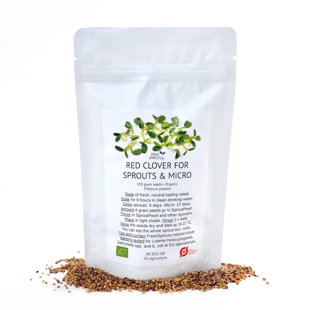 Organic Red Clover for sprouts or microgreens grown in your kitchen.